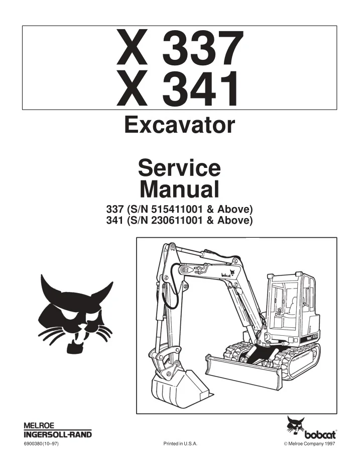 PPT - BOBCAT 337 COMPACT EXCAVATOR Service Repair Manual SN 515411001 ...