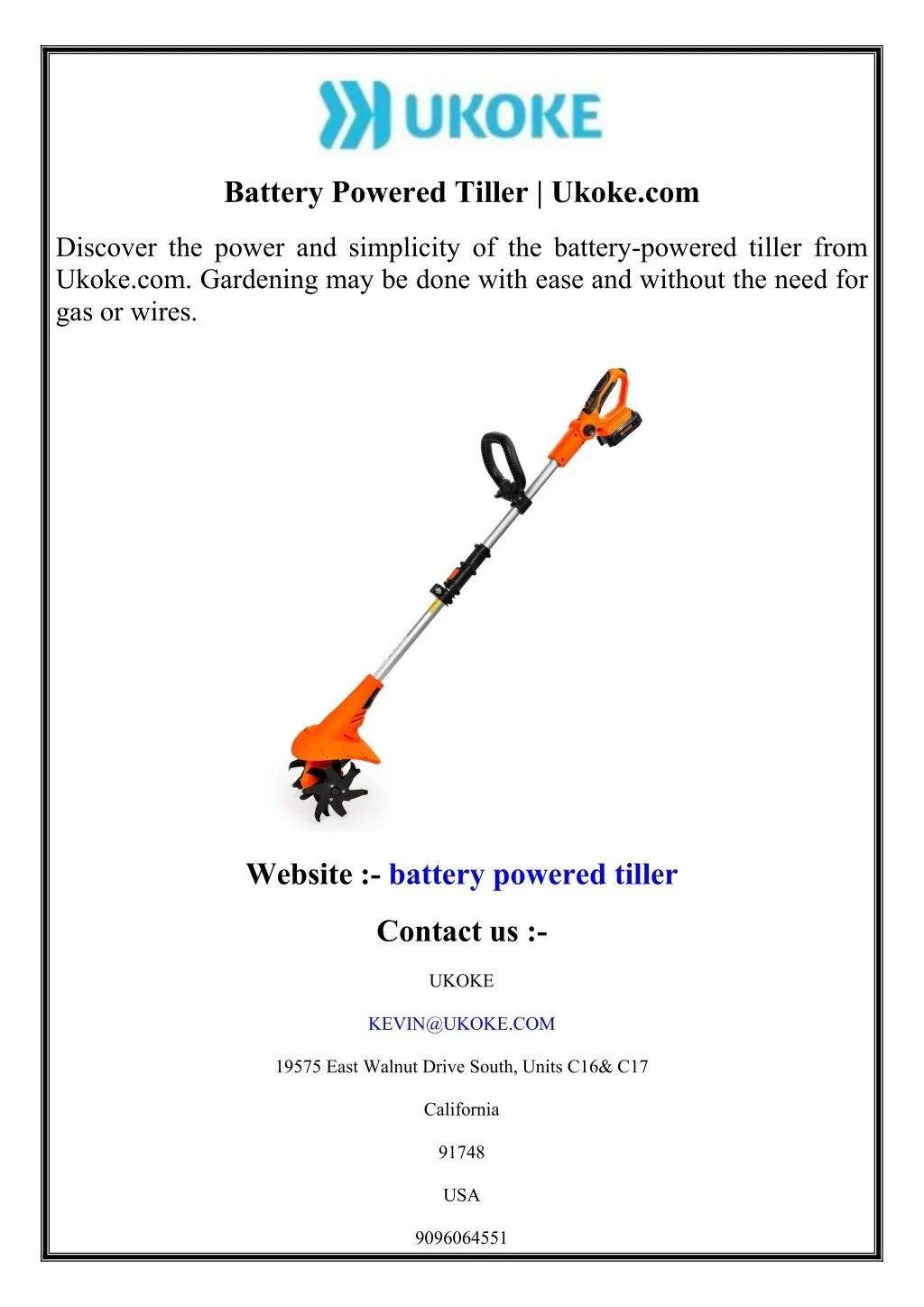 PPT - Battery Powered Tiller Ukoke PowerPoint Presentation, free ...