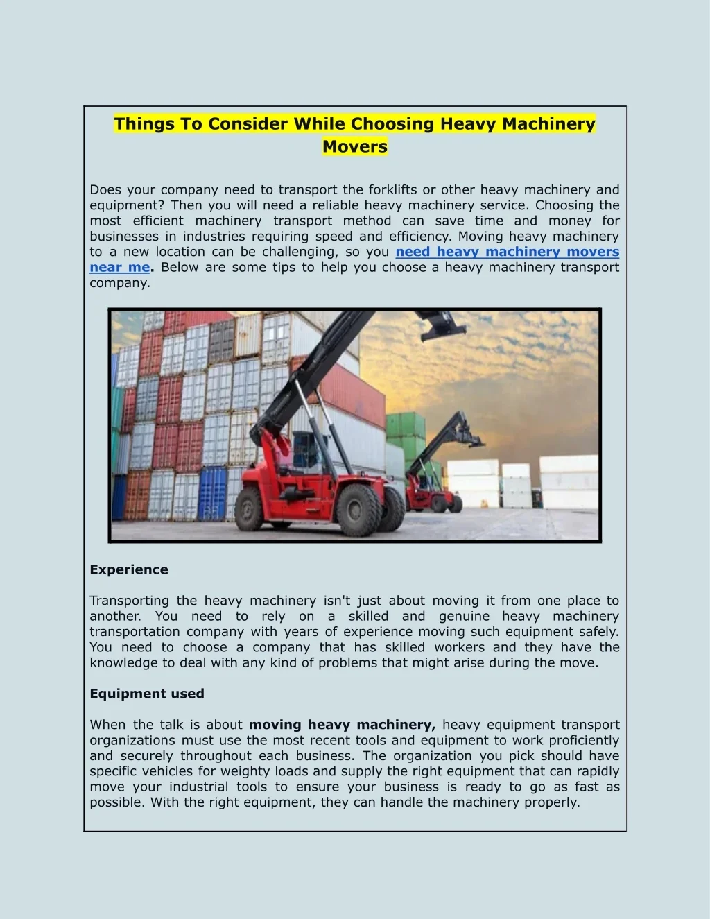 PPT - Things To Consider While Choosing Heavy Machinery Movers ...