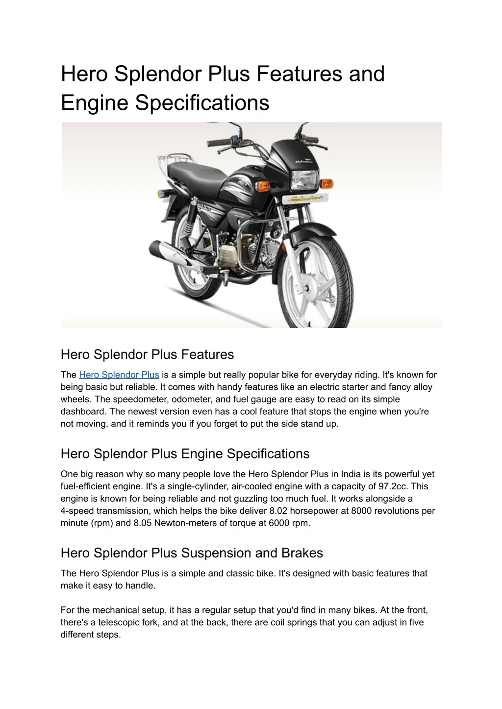 PPT - Hero Splendor Plus Features and Engine Specifications PowerPoint ...