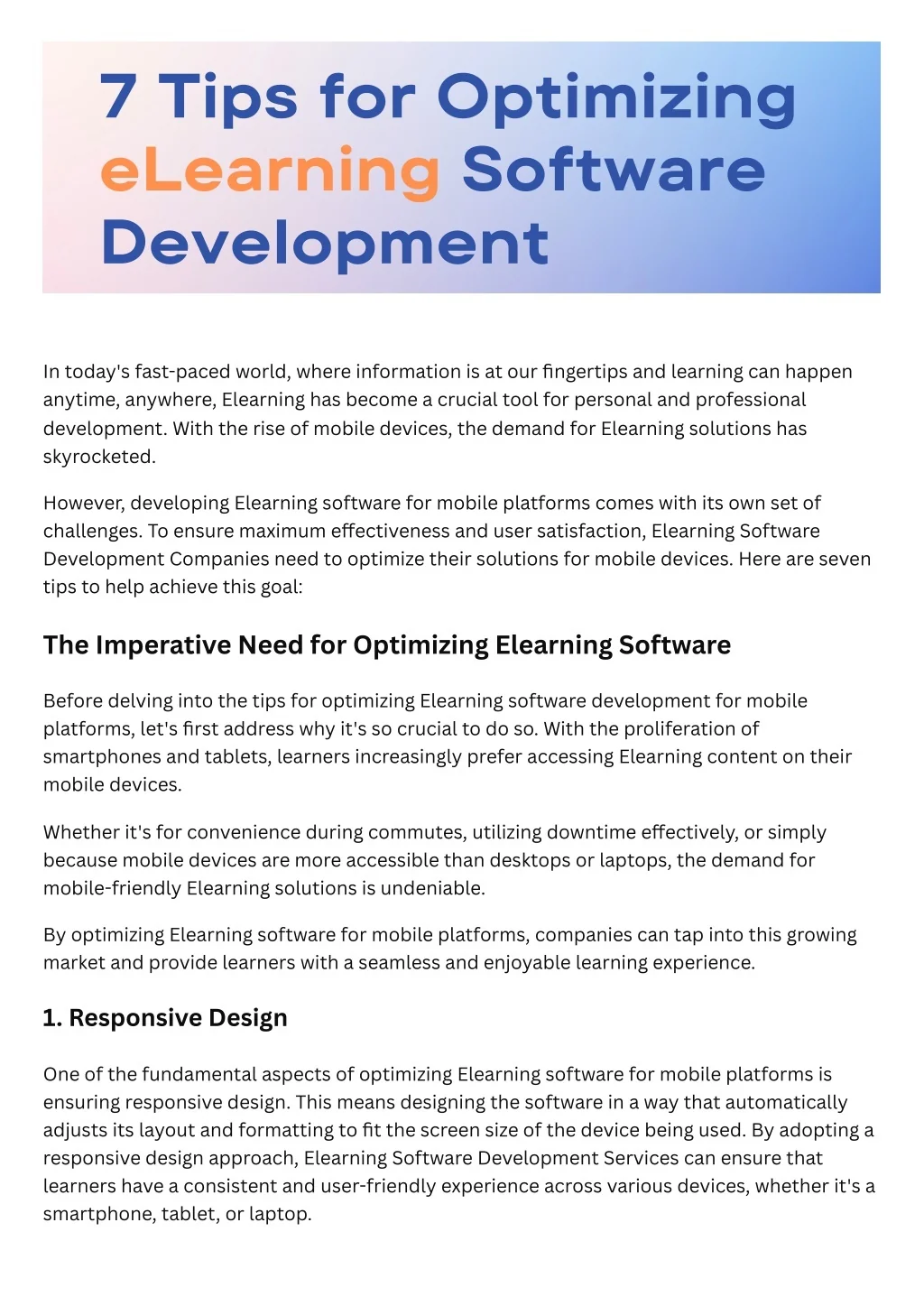 PPT - 7 Tips for Optimizing Elearning Software Development PowerPoint Presentation - ID:13010447