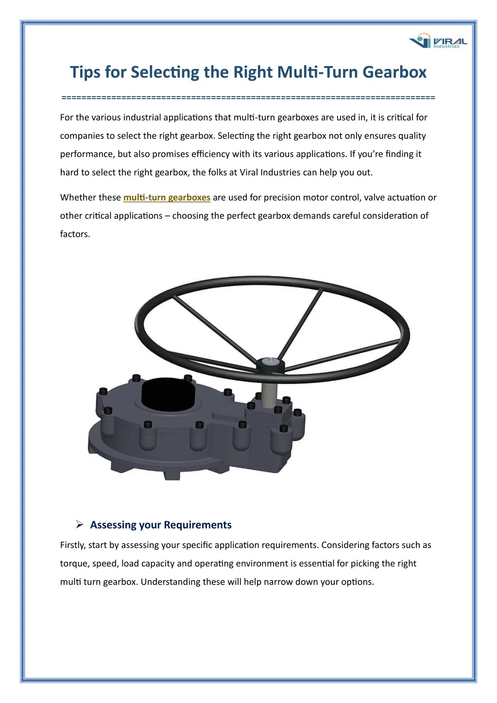 PPT - Tips for Selecting the Right Multi Turn Gearbox PowerPoint ...