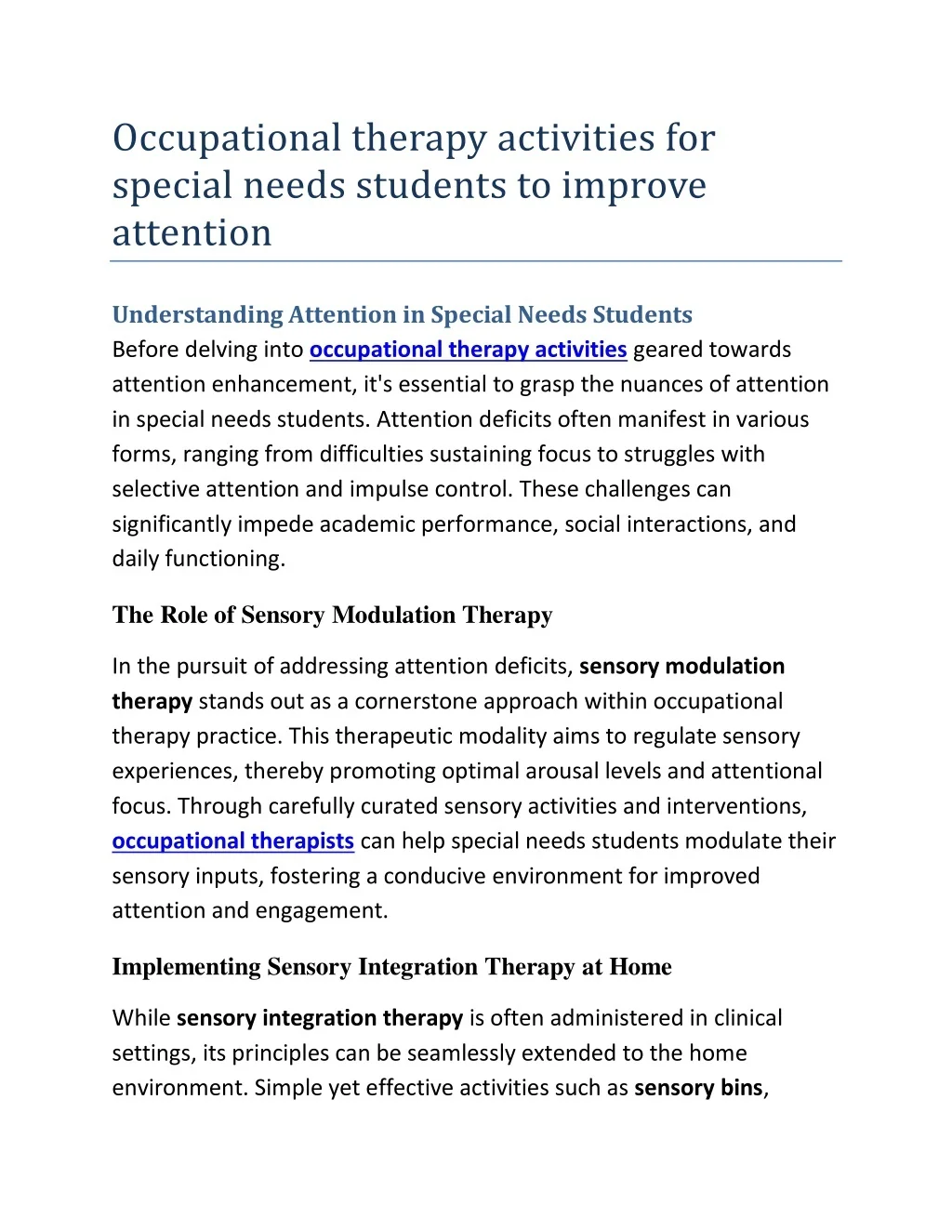PPT - Occupational therapy activities for special needs students to ...