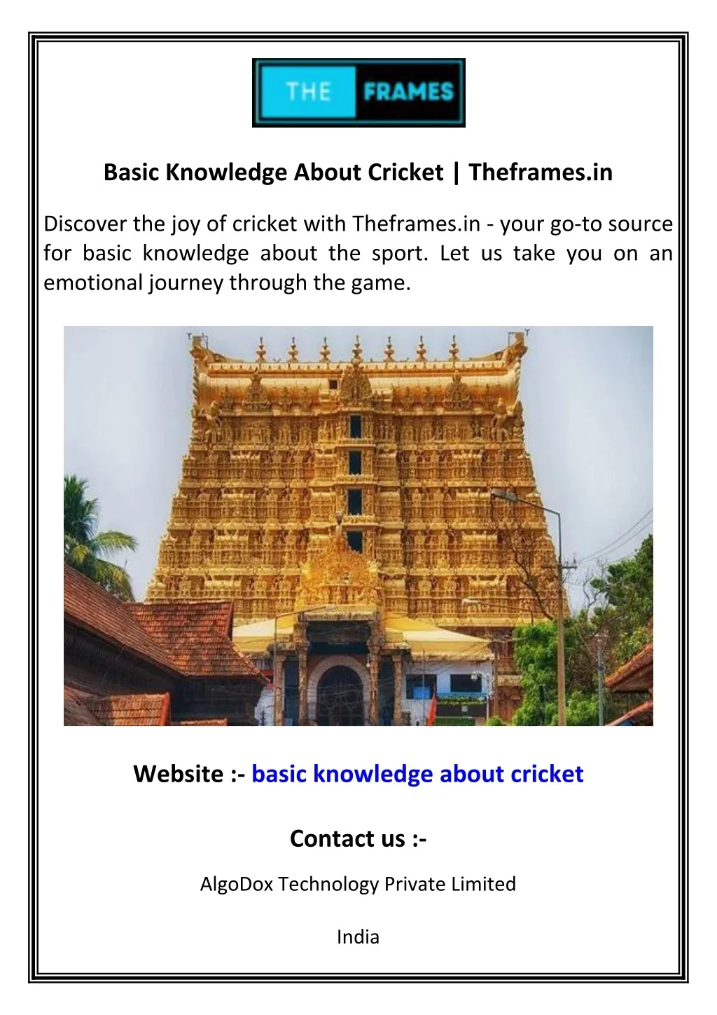 PPT - Basic Knowledge About Cricket Theframes.in PowerPoint ...
