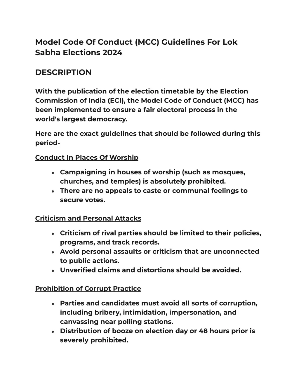 PPT - Model Code Of Conduct (MCC) Guidelines For Lok Sabha Elections ...