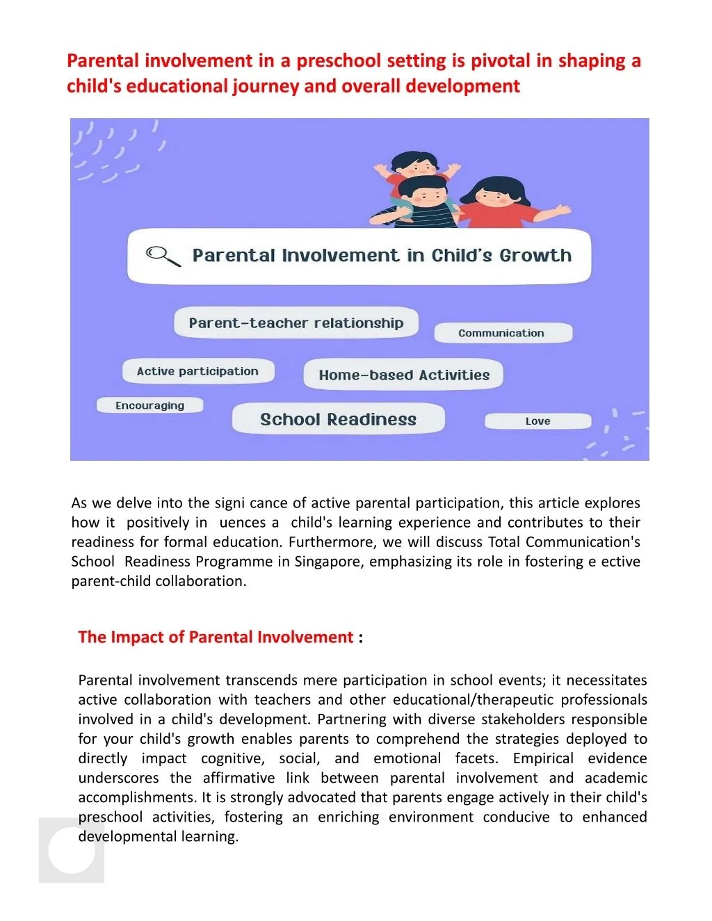 PPT - The Importance of Parental Involvement in a Preschool Setting ...
