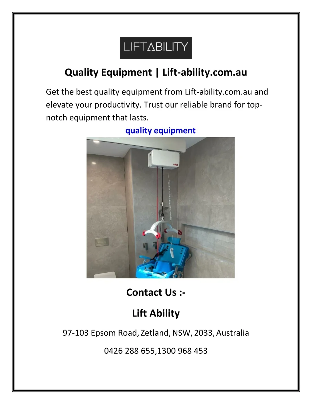 PPT - Quality Equipment Lift-ability.com.au PowerPoint Presentation ...