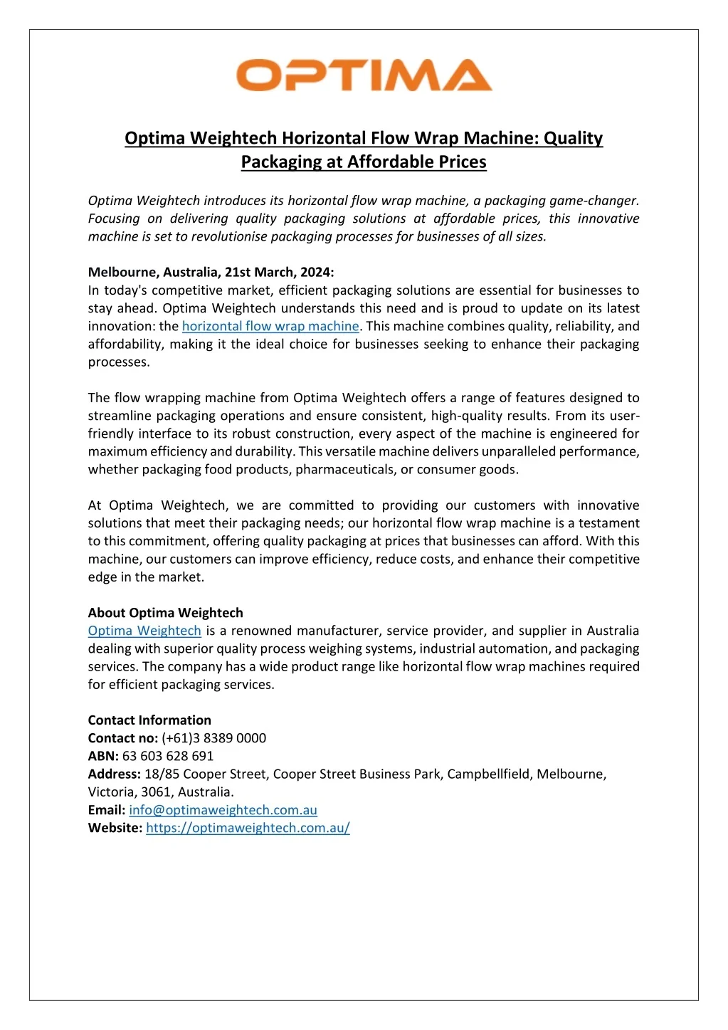 PPT - Optima Weightech Horizontal Flow Wrap Machine Quality Packaging ...