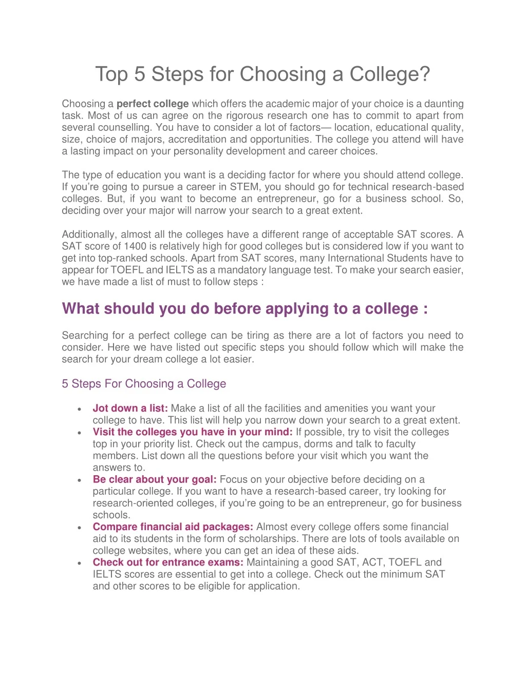 PPT - Top 5 Steps for Choosing a College PowerPoint Presentation, free ...
