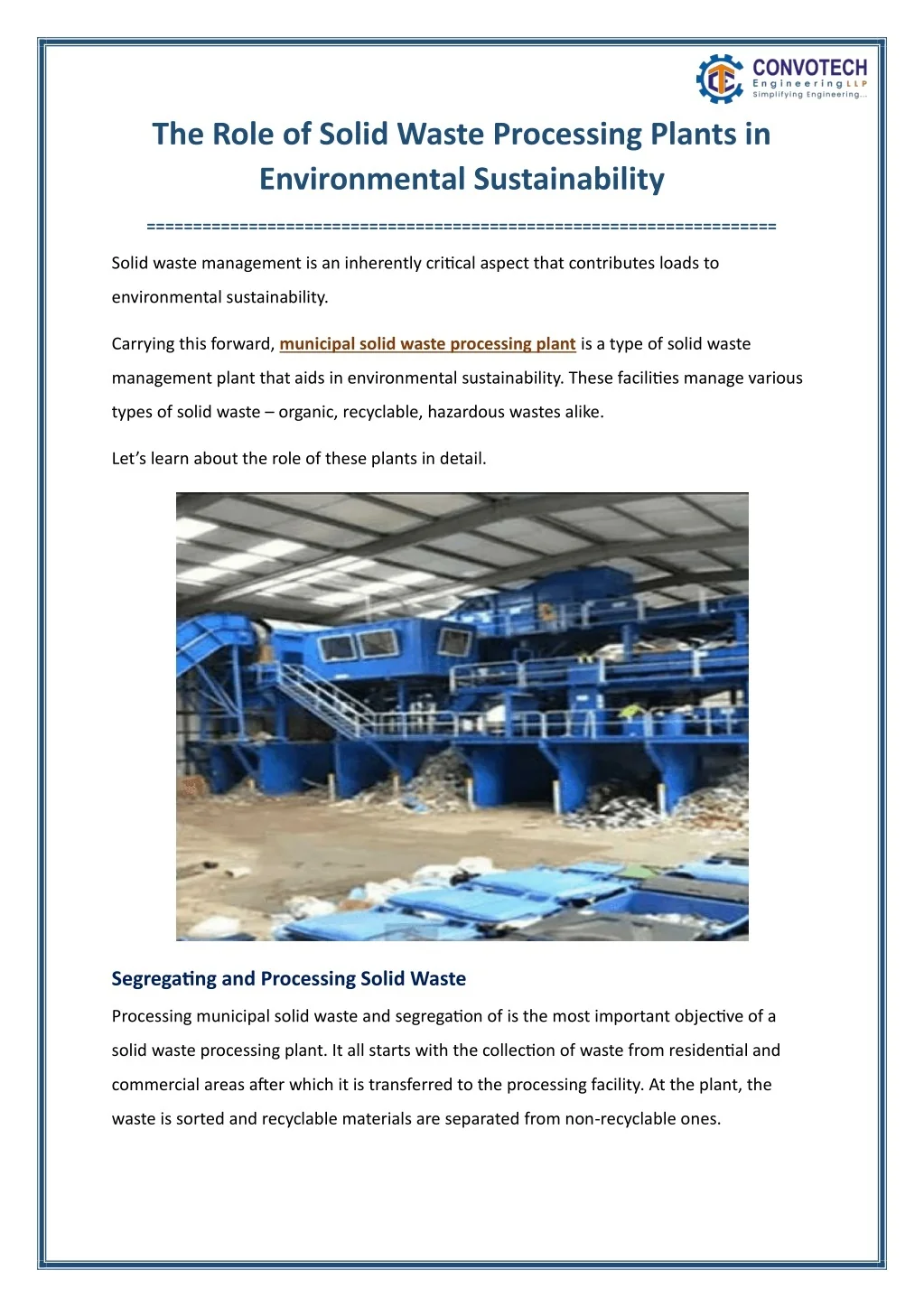 PPT - The Role of Solid Waste Processing Plants in Environmental ...