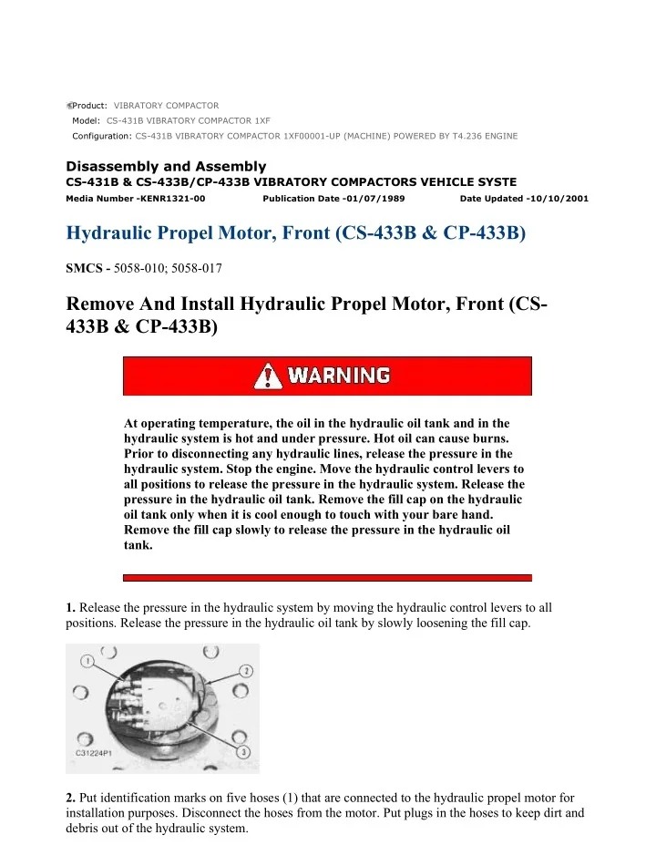 PPT - Caterpillar Cat CS-431B VIBRATORY COMPACTOR (Prefix 1XF) Service ...