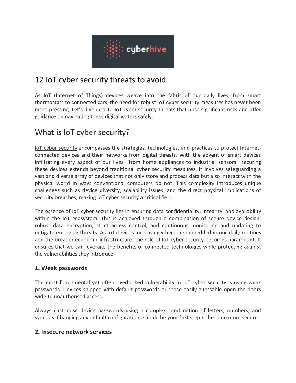 PPT - 12 IoT Cyber Security Threats to Avoid - CyberHive PowerPoint Presentation - ID:13064975