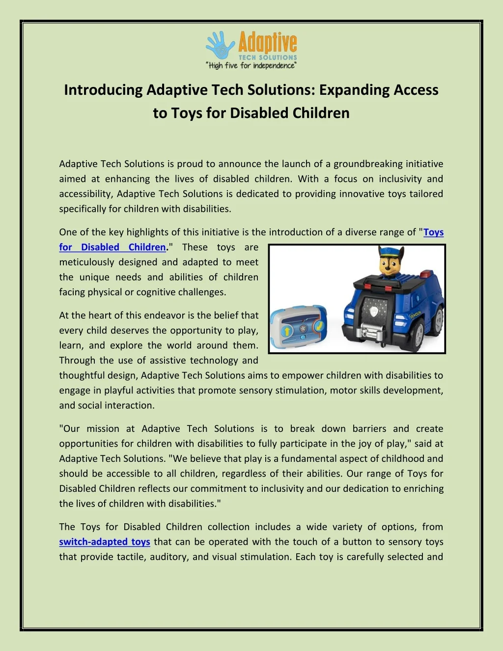 PPT - Introducing Adaptive Tech Solutions Expanding Access to Toys for ...