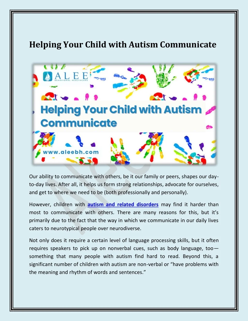 PPT - Helping Your Child with Autism Communicate PowerPoint ...
