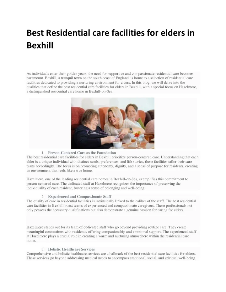PPT - Best Residential care facilities for elders in Bexhill (1 ...