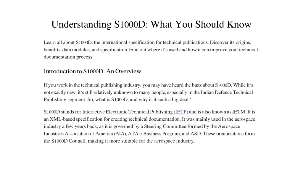 PPT - Understanding S1000D What You Should Know PowerPoint Presentation ...