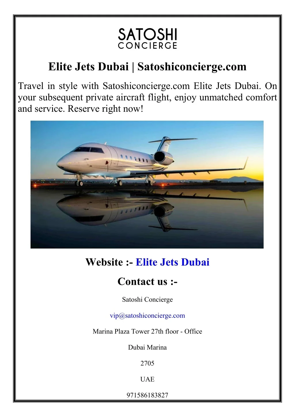 PPT - Elite Jets Dubai Satoshiconcierge.com PowerPoint Presentation, free download - ID:13085611
