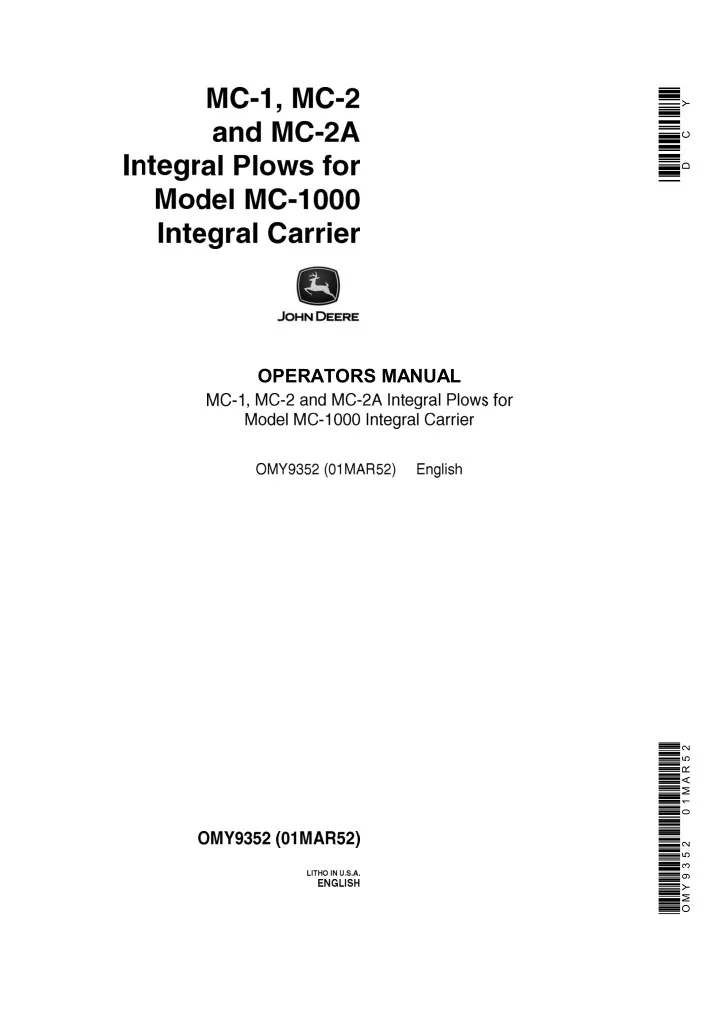 PPT - John Deere MC-1 MC-2 and MC-2A Integral Plows for Model MC-1000 ...