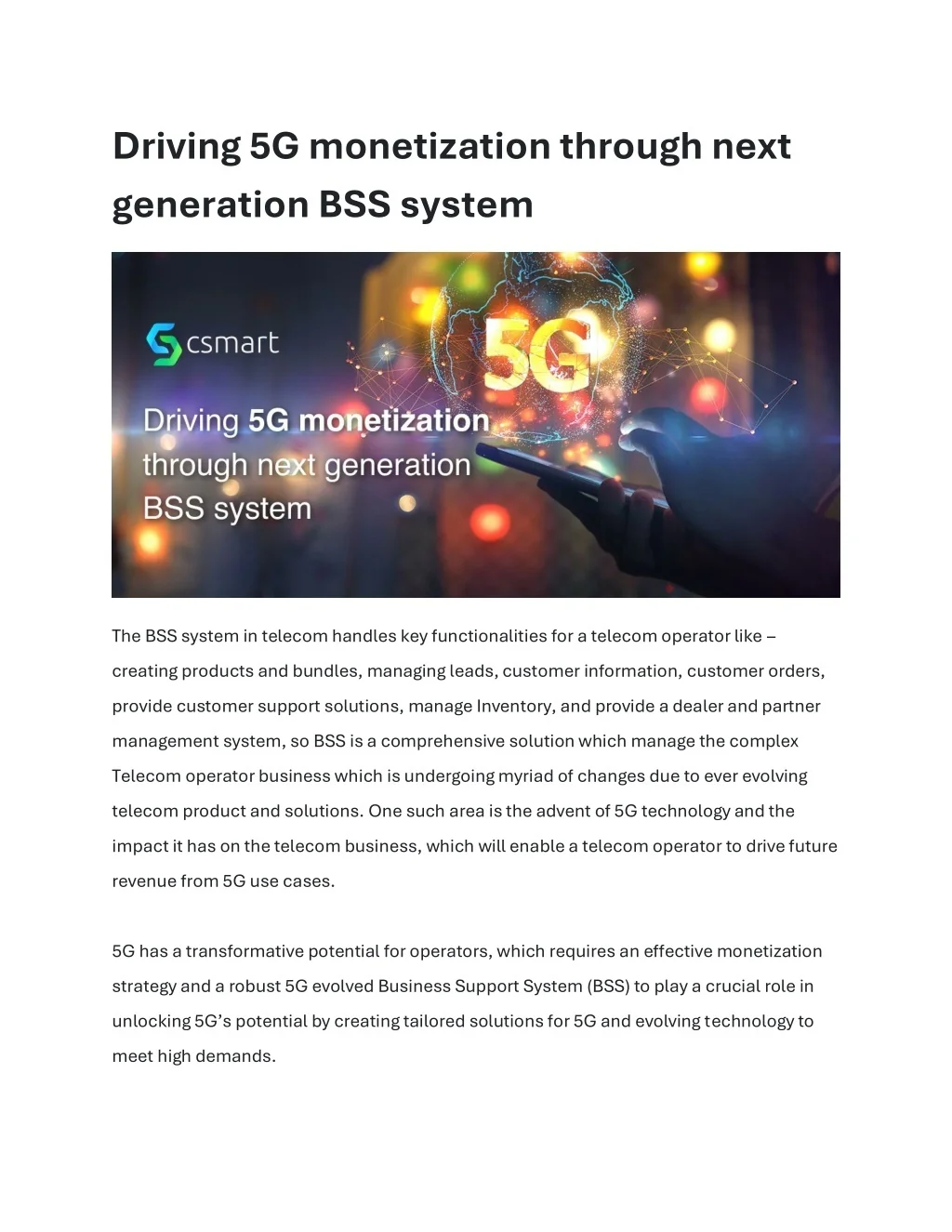 PPT - Driving 5G monetization through next generation BSS system ...