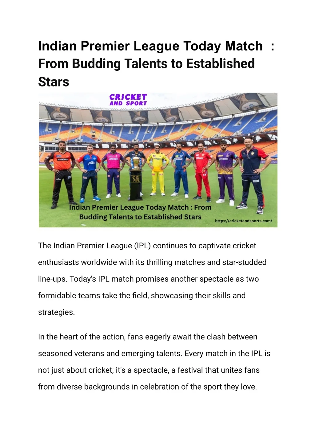 PPT - Indian Premier League Today Match From Budding Talents to ...