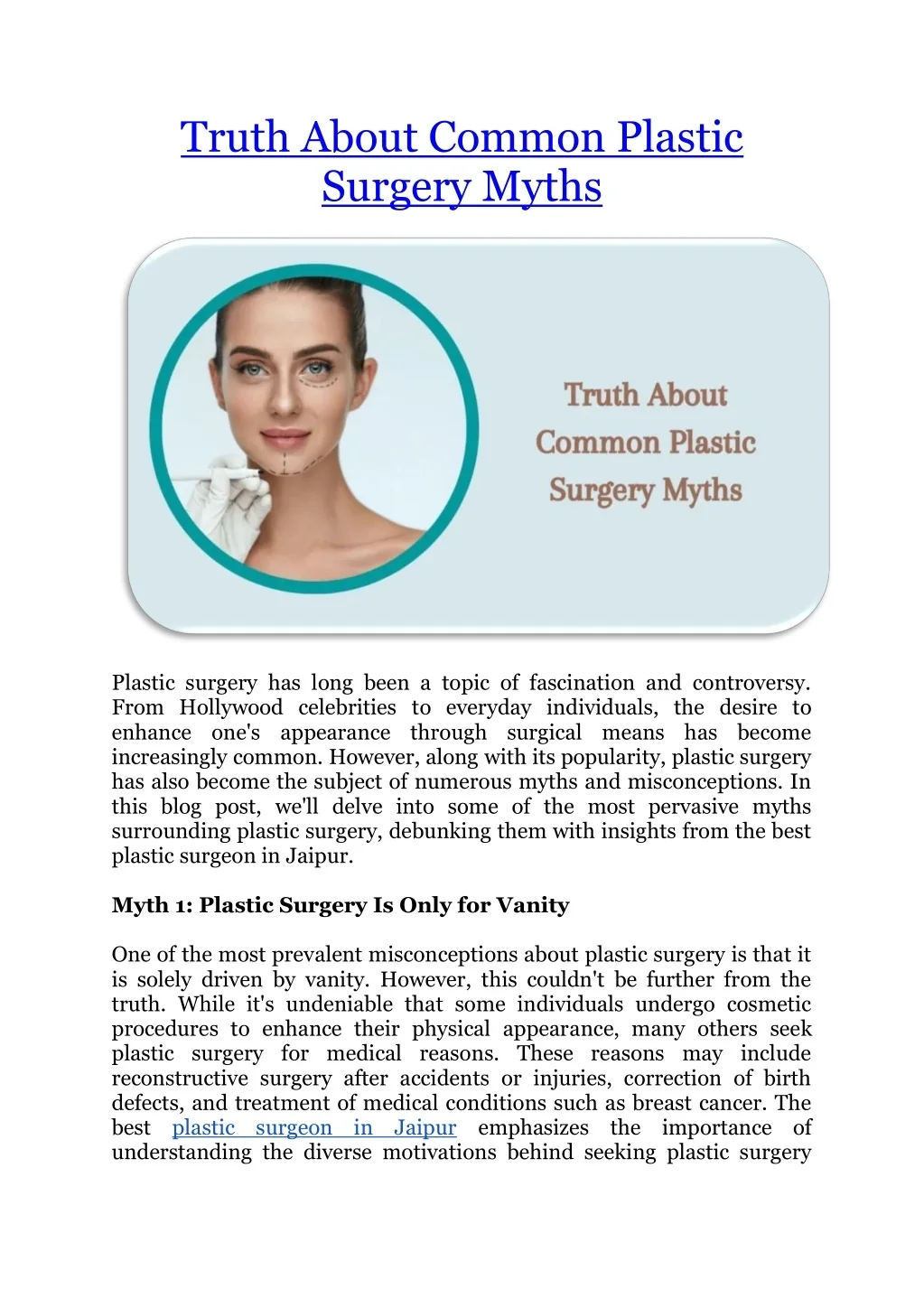PPT - Truth About Common Plastic Surgery Myths PowerPoint Presentation ...