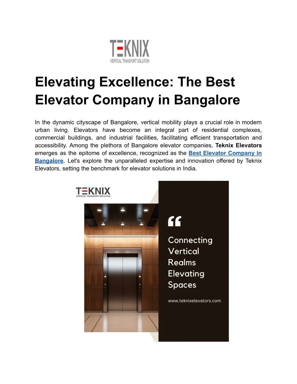 PPT - Elevating Excellence_ The Best Elevator Company in Bangalore ...