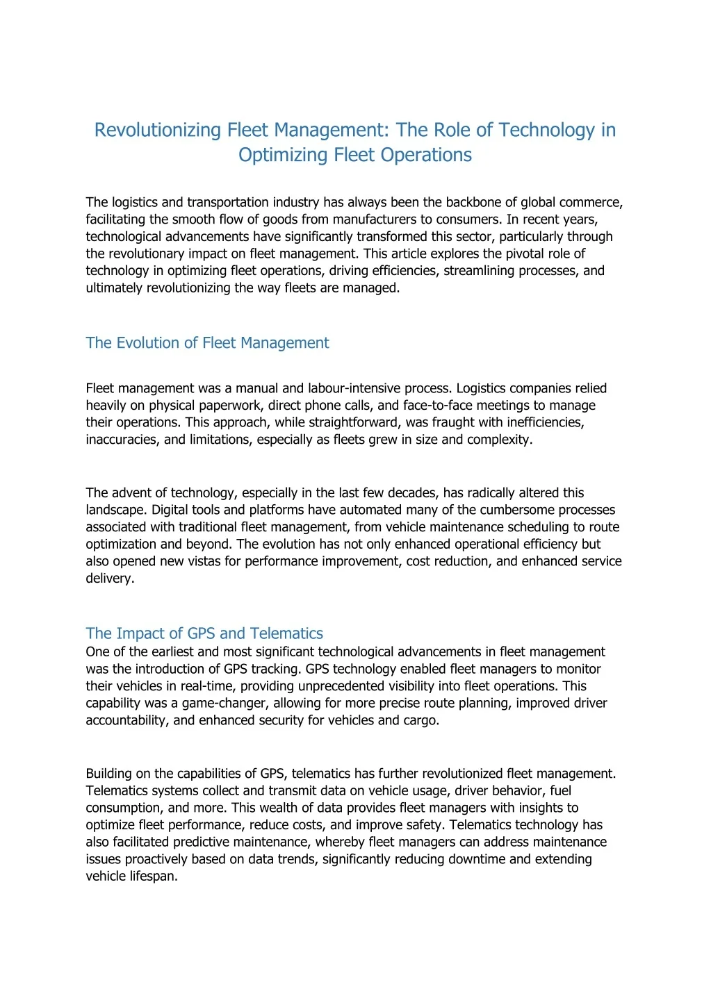 PPT - Fleet Management: The Role of Technology in Optimizing Fleet Operations PowerPoint ...