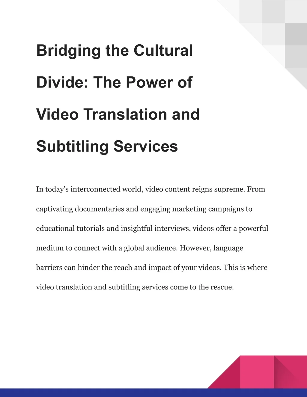 PPT - Bridging the Cultural Divide: The Power of Video Translation and ...
