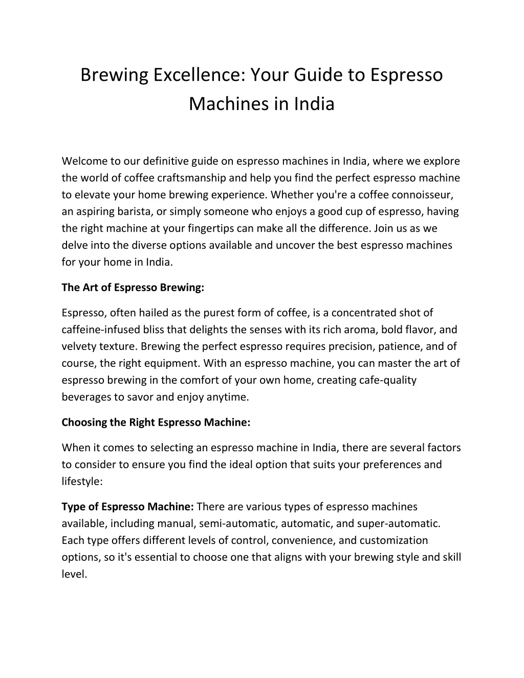 PPT - Brewing Excellence: Your Guide to Espresso Machines in India ...