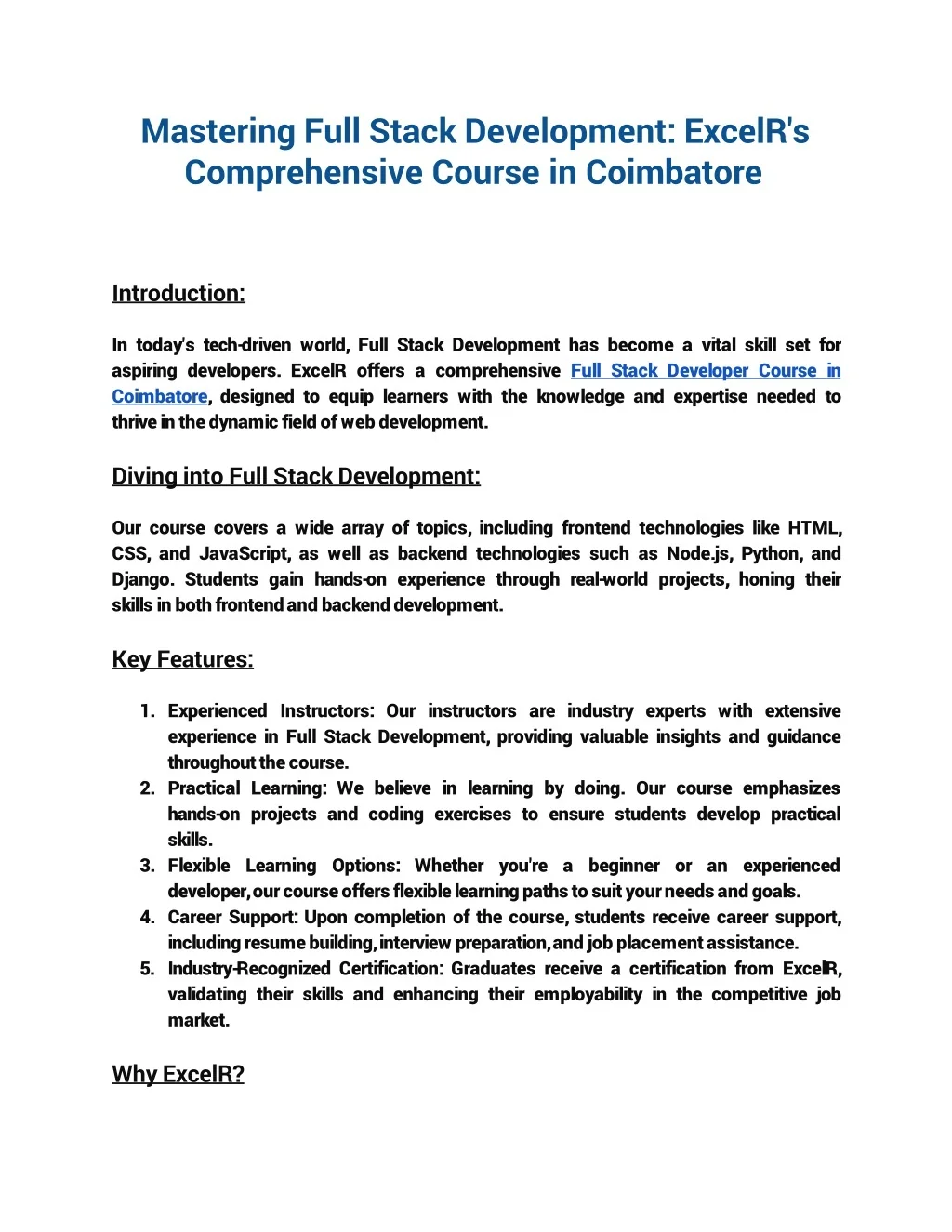 PPT - Mastering Full Stack Development_ ExcelR's Comprehensive Course in Coimbatore PowerPoint ...