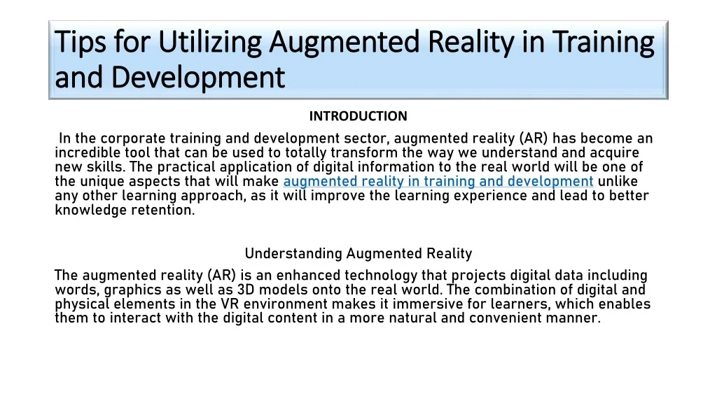 PPT - Tips for Utilizing Augmented Reality in Training and Development ...