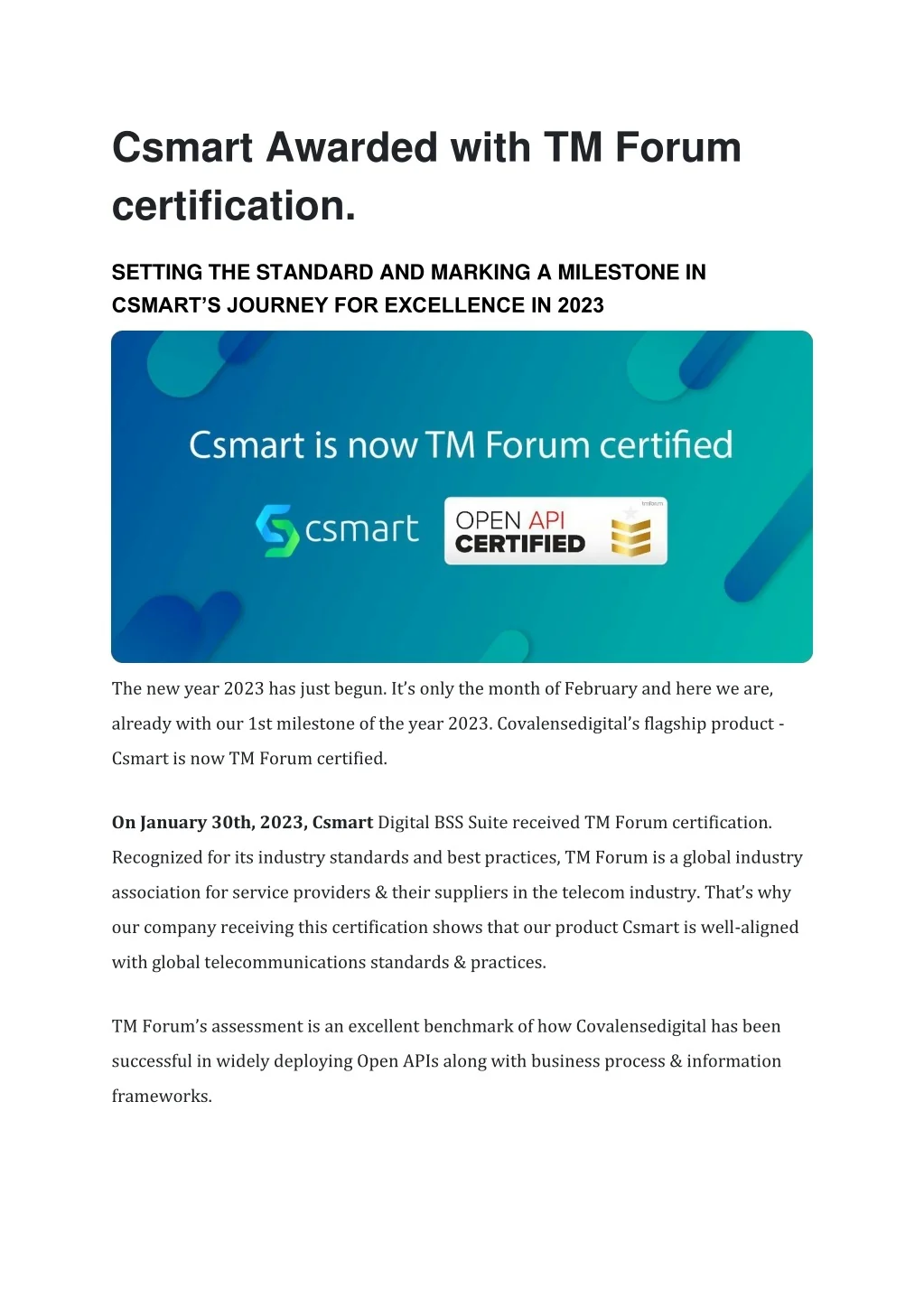 PPT - Csmart Awarded with TM Forum certification PowerPoint ...