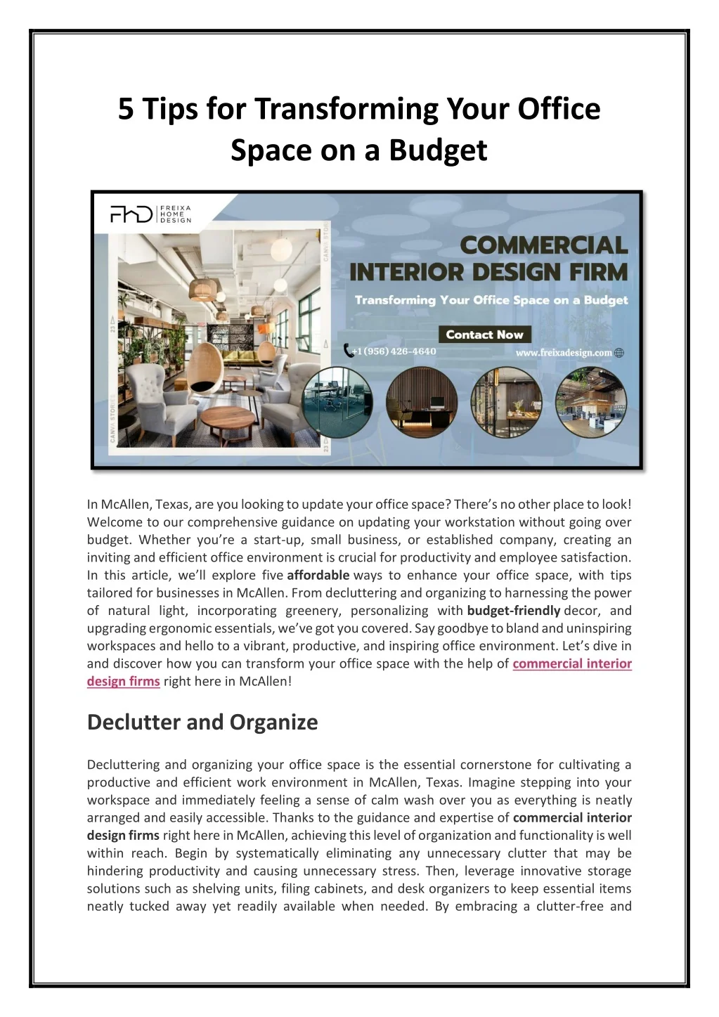 PPT - 5 Tips for Transforming Your Office Space on a Budget PowerPoint ...