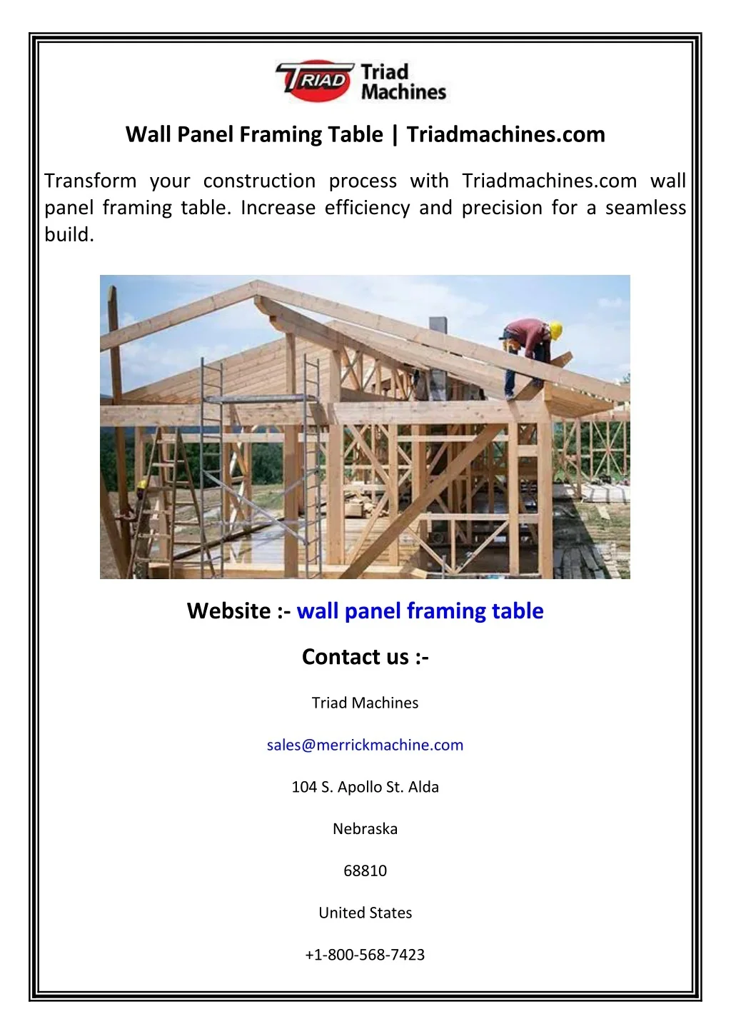 PPT - Wall Panel Framing Table Triadmachines.com PowerPoint ...