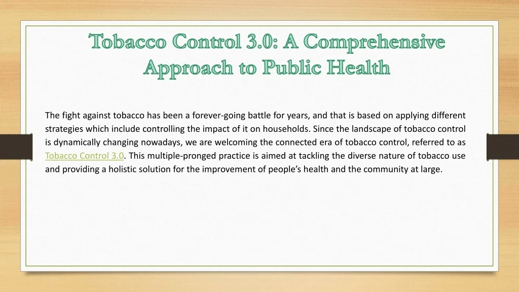 PPT - Tobacco Control 3.0 A Comprehensive Approach to Public Health ...