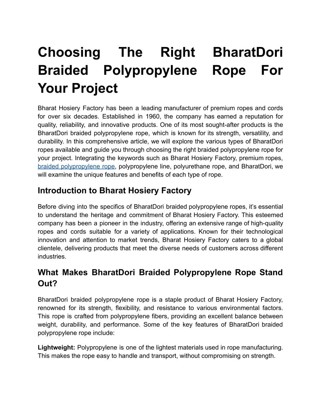 PPT - Choosing The Right BharatDori Braided Polypropylene Rope For Your ...