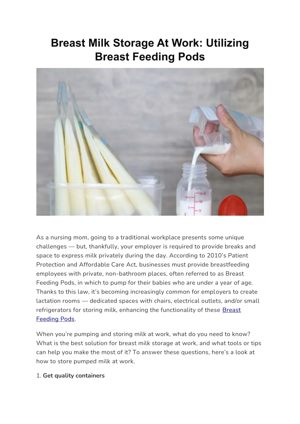 PPT - Breast Milk Storage At Work- Utilizing Breast Feeding Pods ...