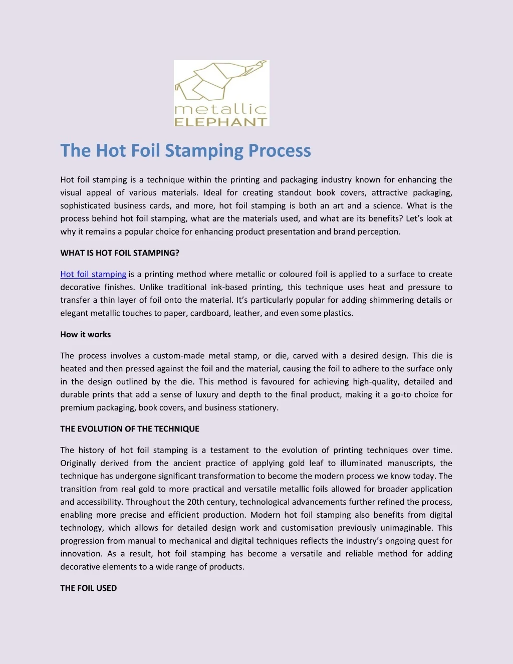 PPT - The Hot Foil Stamping Process - Metallic Elephant PowerPoint ...