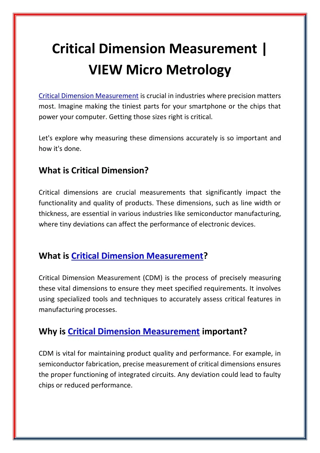PPT - Critical Dimension Measurement - VIEW Micro Metrology PowerPoint ...