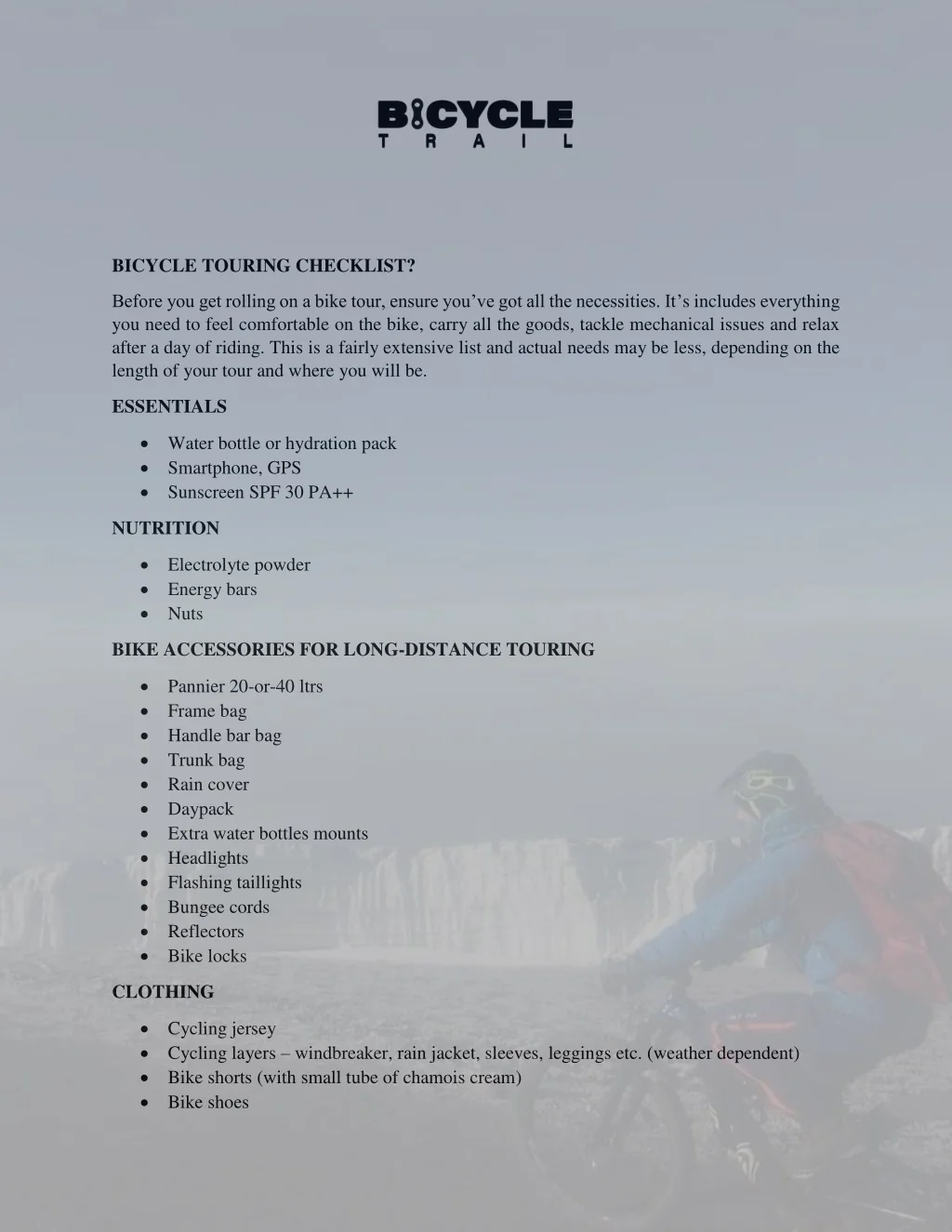 PPT - BICYCLE TOURING CHECKLIST WITH BICYCLE TRAIL TANZANIA - WHAT TO ...