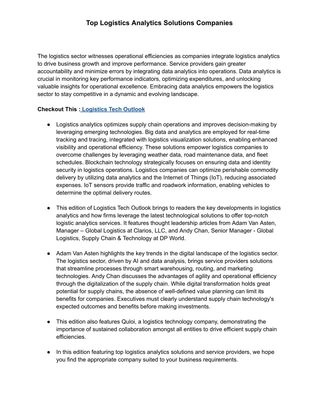 PPT - Top Logistics Analytics Solutions Companies PowerPoint ...