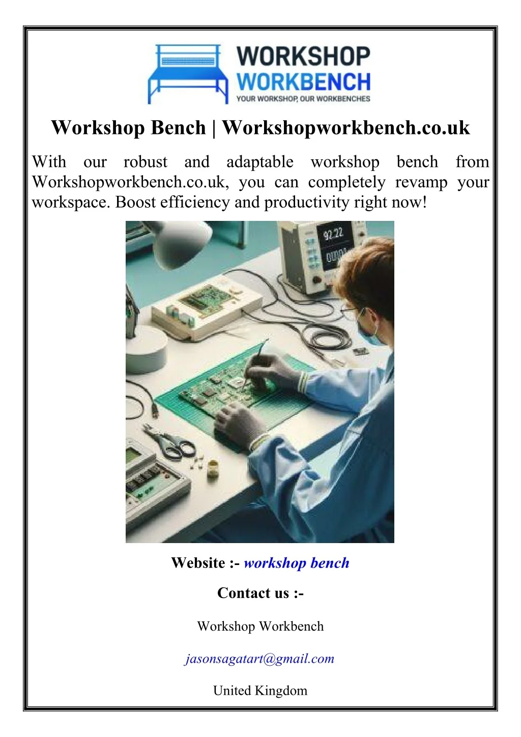 PPT - Workshop Bench Workshopworkbench.co.uk PowerPoint Presentation ...