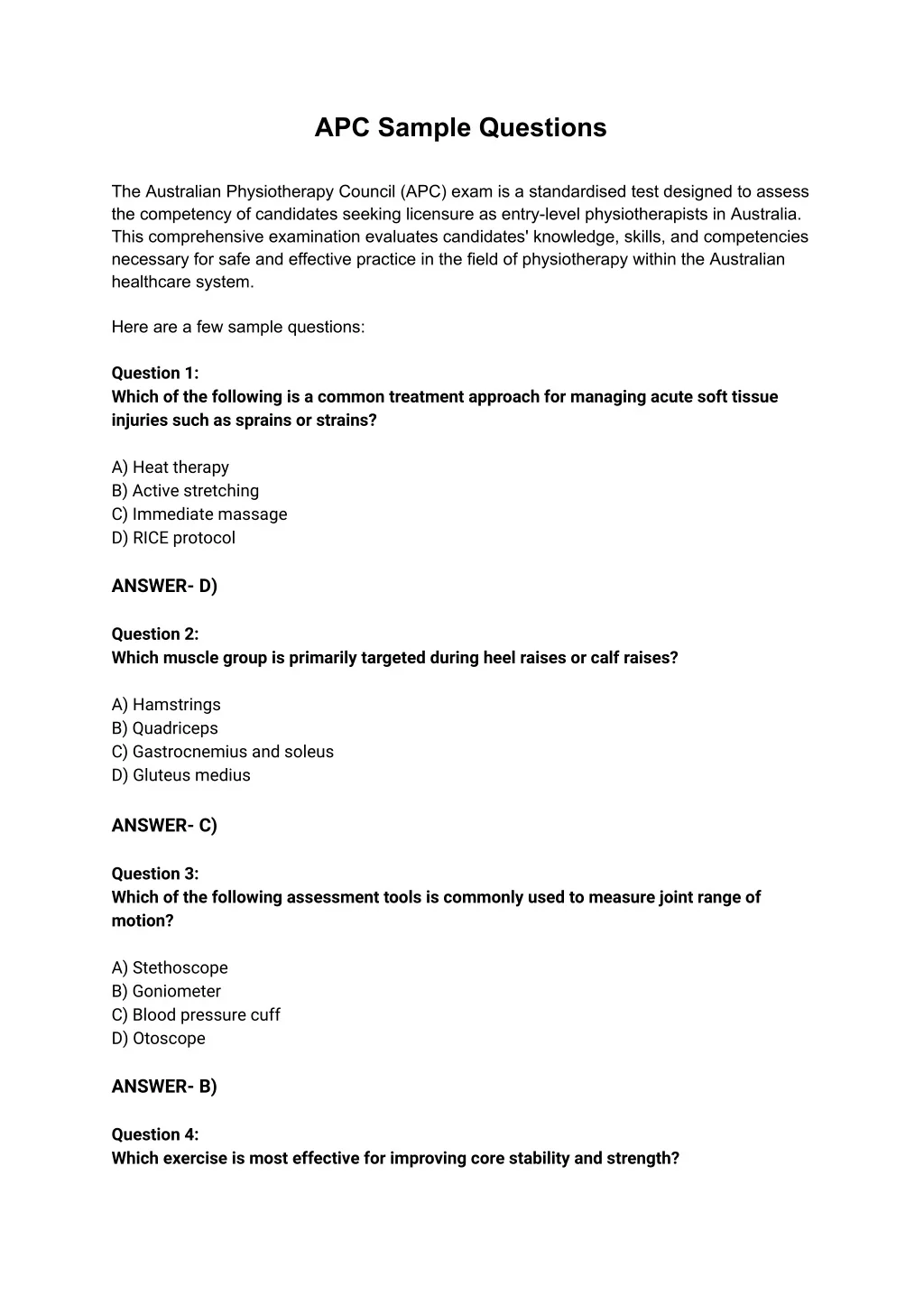 PPT - Australian Physiotherapy Council (APC) exam SAMPLE QUESTIONS- PDF ...