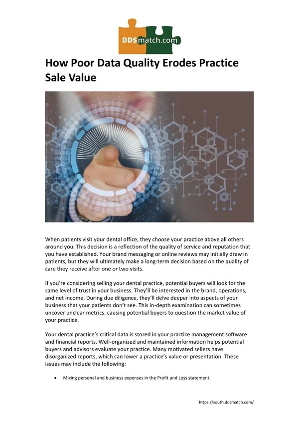 PPT - How Poor Data Quality Erodes Practice Sale Value PowerPoint ...