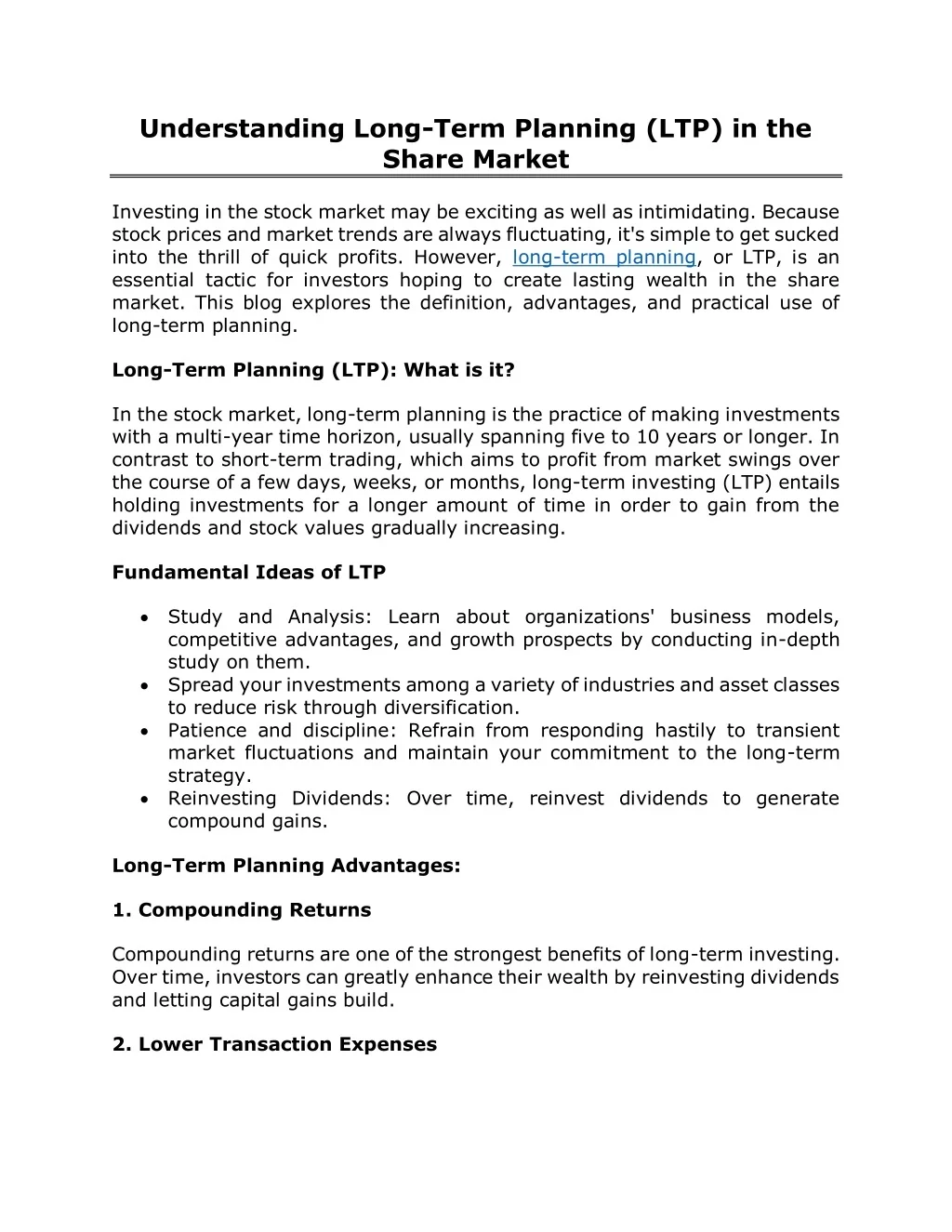 PPT - Understanding Long Term Planning (LTP) in the Share Market ...