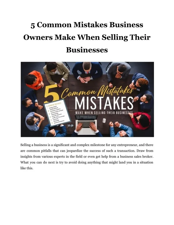 PPT - 5 Common Mistakes Business Owners Make When Selling Their ...