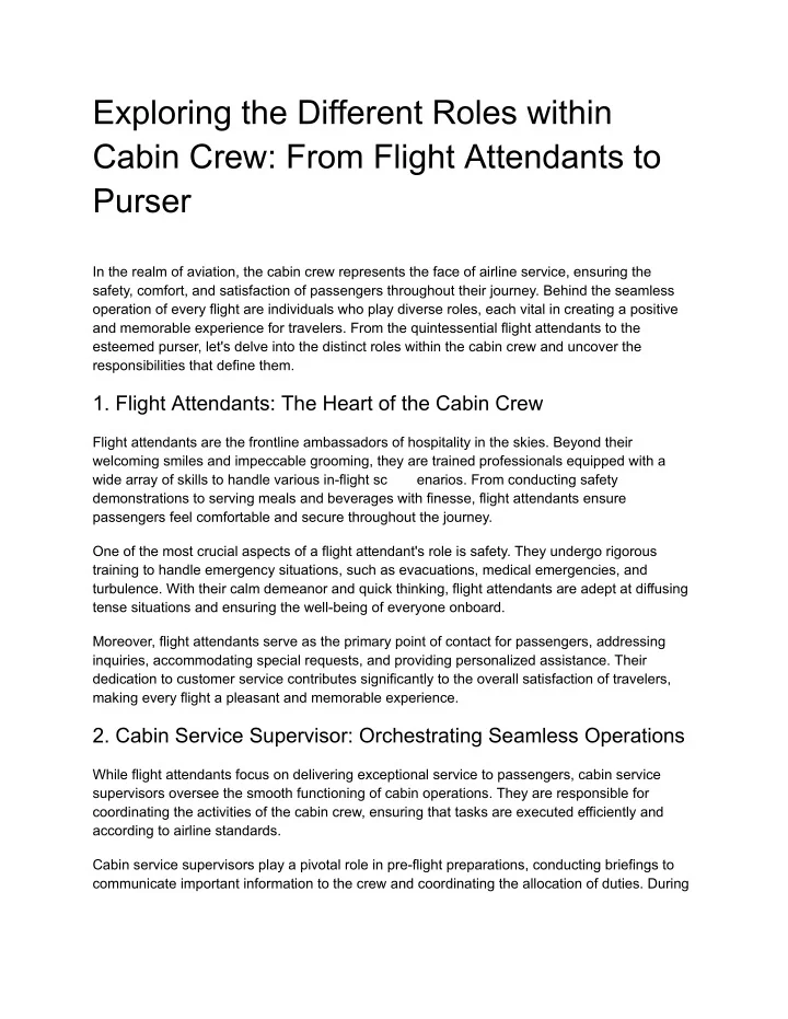 PPT - Exploring the Different Roles within Cabin Crew From Flight ...