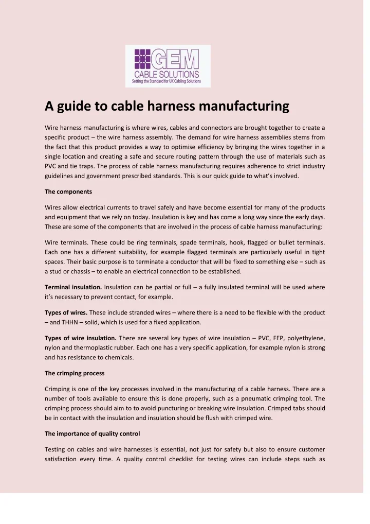 PPT - A guide to cable harness manufacturing - Gem Cable Solutions ...