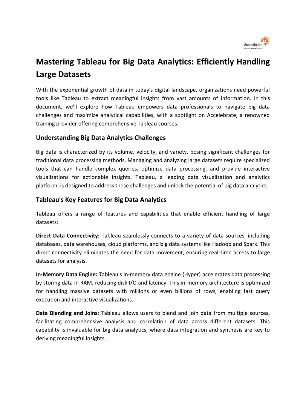 PPT - Mastering Tableau for Big Data Analytics Efficiently Handling Large Datasets PowerPoint ...