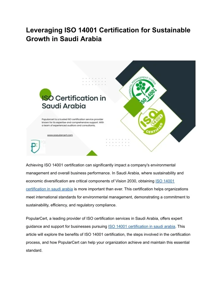 PPT - Leveraging ISO 14001 Certification for Sustainable Growth in Saudi Arabia PowerPoint ...